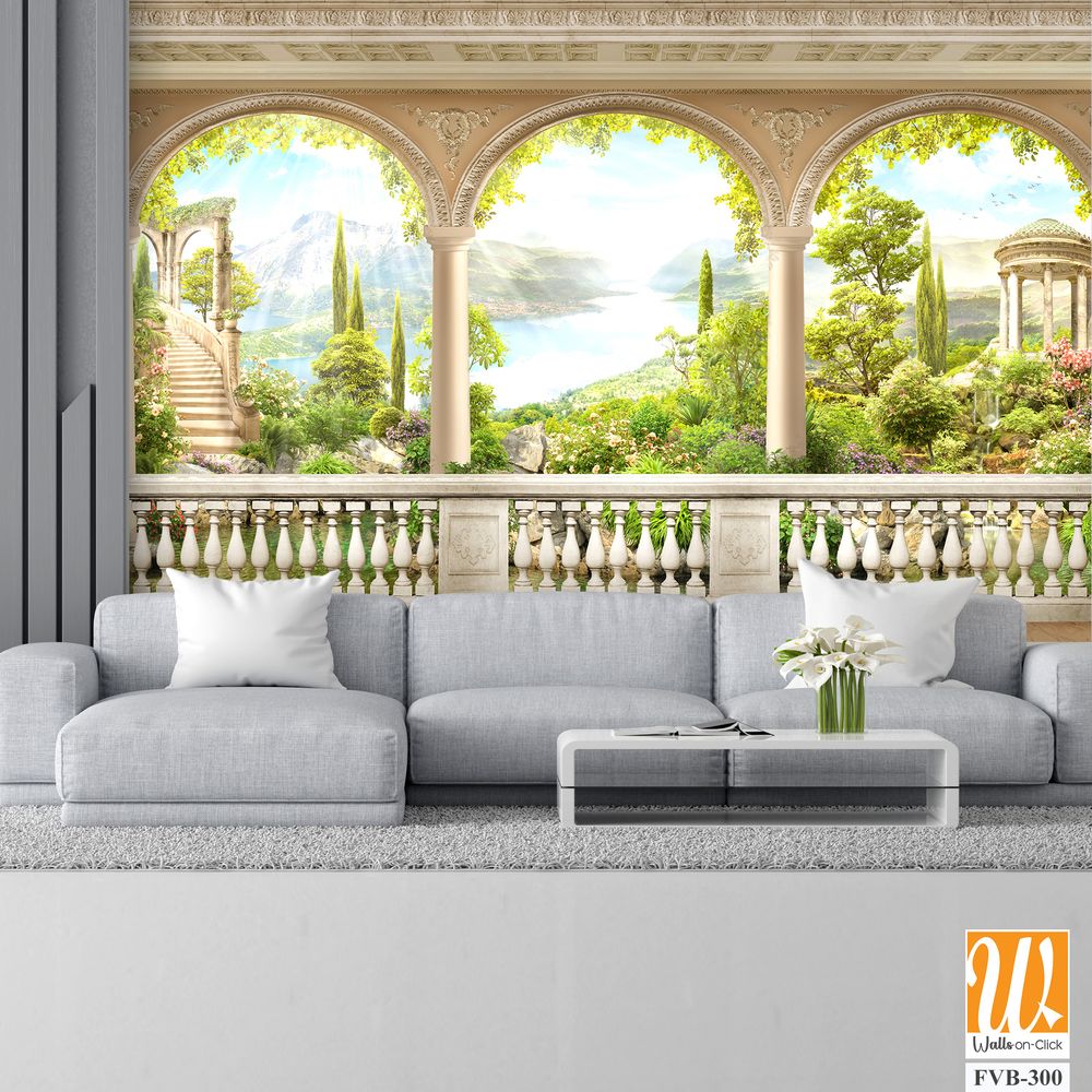 Mural of an Italian villa balcony with arches [WP-FVB-300] – Walls on-Click